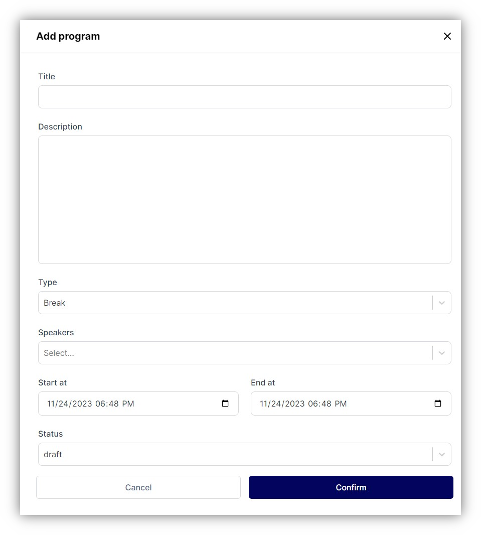 Event program | Mext - Documentation